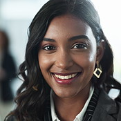 Smile, lawyer and face of business woman in office with positive, pride ...