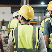 Walking, engineering and teamwork of people in warehouse with wood ...