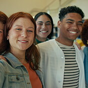 Students, face and friends in classroom with selfie for memory, teenage ...