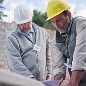 Contractors, talk and meeting for remodel in house, design plan and ...