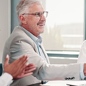 CEO, business people and handshake for deal, offer and applause for b2b ...