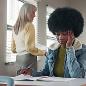 Student, sad and stress for test results with education, low grade and ...