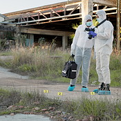 Forensic photographer, crime scene team and people for investigation ...