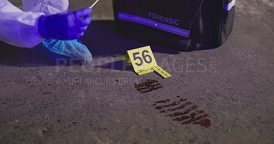 Road, crime scene and person with footprint for investigation ...