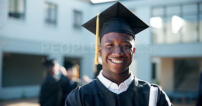 Happy black man, student and graduation with degree at university for ...