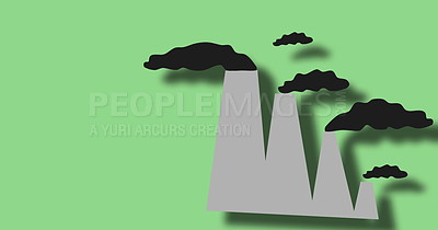 Factory, smoke and pollution with animation, graphic and industrial ...