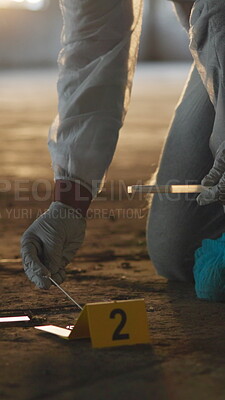 Forensic, gloves and swab in crime scene, floor and sample for medical ...