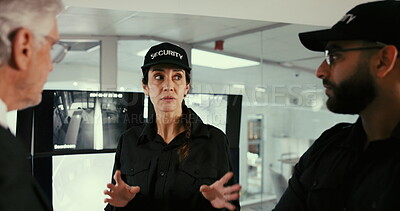 Security breach, report and investigation with people in control room ...