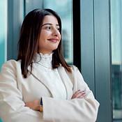 Business woman, thinking and vision as confident in corporate office ...