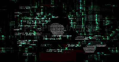 Coding, hacker and laptop overlay of language for data transfer, binary code and programming ...