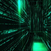 Coding, hologram and digital with data transfer in server room of binary code, programming and ...