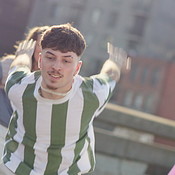 Jump, dancer and man with people in city for solidarity, celebration and hip hop energy on ...
