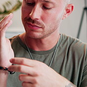 Tapping, healing and military with man in therapy for trauma release ...