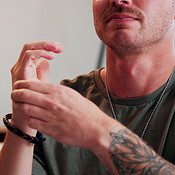 EFT tapping, calm and man with hand reiki therapy for holistic healing ...