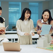 Architecture, building and teamwork with business woman in Japan office ...