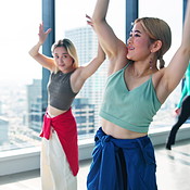 Asian women, dancer and studio with teacher for choreography, lesson or ...