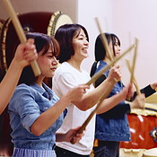 Performance, taiko and group with instrument, fun and energy for ...