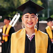 Face, Japanese and woman at graduation outdoor with education ...