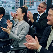 Office, meeting and Asian business people applause for seminar ...