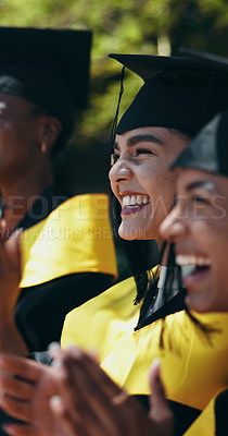 Clapping hands, graduation and students at university for achievement ...