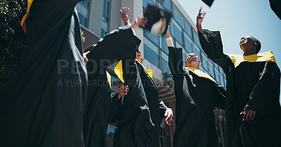 Graduates, happy woman and applause for graduation celebration ...