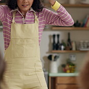 Mime, woman and playing game in home with animal description, answer ...