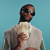 Black man, cash and money fan with sunglasses for financial freedom ...
