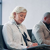 Business, woman and row and interview document for answers, agreement ...