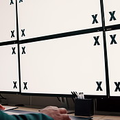 Tracking markers, mockup space and businessman by computer screen ...