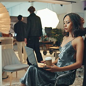 Influencer, busy and production in studio for interview, photoshoot or ...