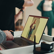 Hands, laptop screen and photography with people in studio for ...