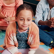 Hands, teacher and flash cards with kids in classroom for creative ...