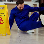 Janitor, accident and man slipping in office with workplace safety ...