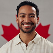 Canada, smile and face of man with flag for country pride, loyalty and ...