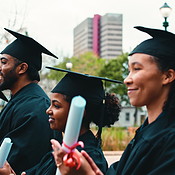 Group, applause and happy for graduation, university and ceremony for ...