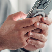 Phone, typing and hands of business person with notification for email ...
