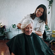 Hairdresser, appointment and women in hair salon, happy and ...